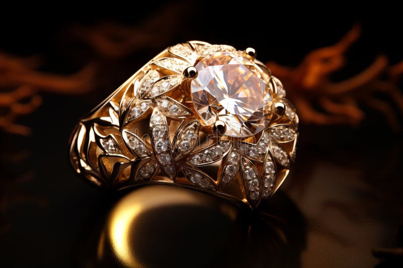 Fancy Ring with Large Diamond Surrounded by Smaller Diamonds ...