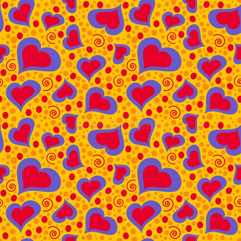 Fancy Seamless Love Heart Pattern in Yellow, Orange, Blue and Red ...