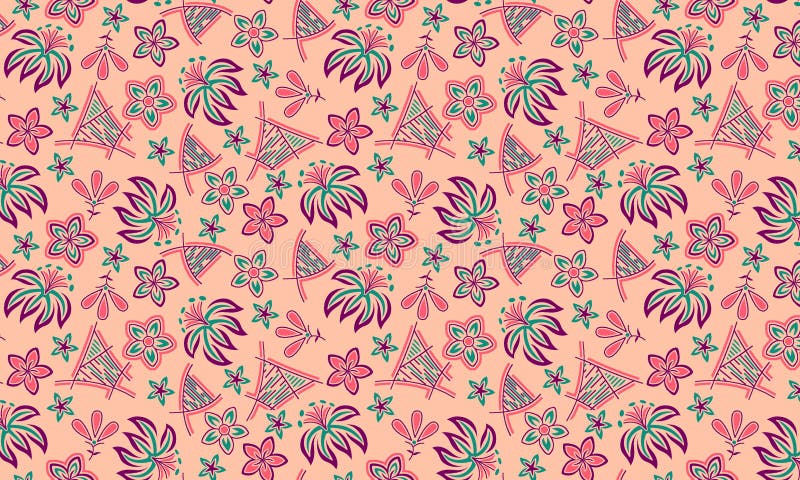 Fancy Seamless Pattern with Various Flowers in Pink Color Stock ...