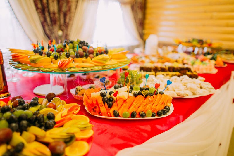 Fancy Served Fruit Buffet on Luxurious Party Table in Restaurant Stock ...