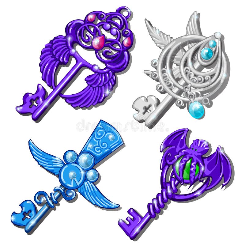 Golden cartoon keys. stock vector. Illustration of padlock - 72740348