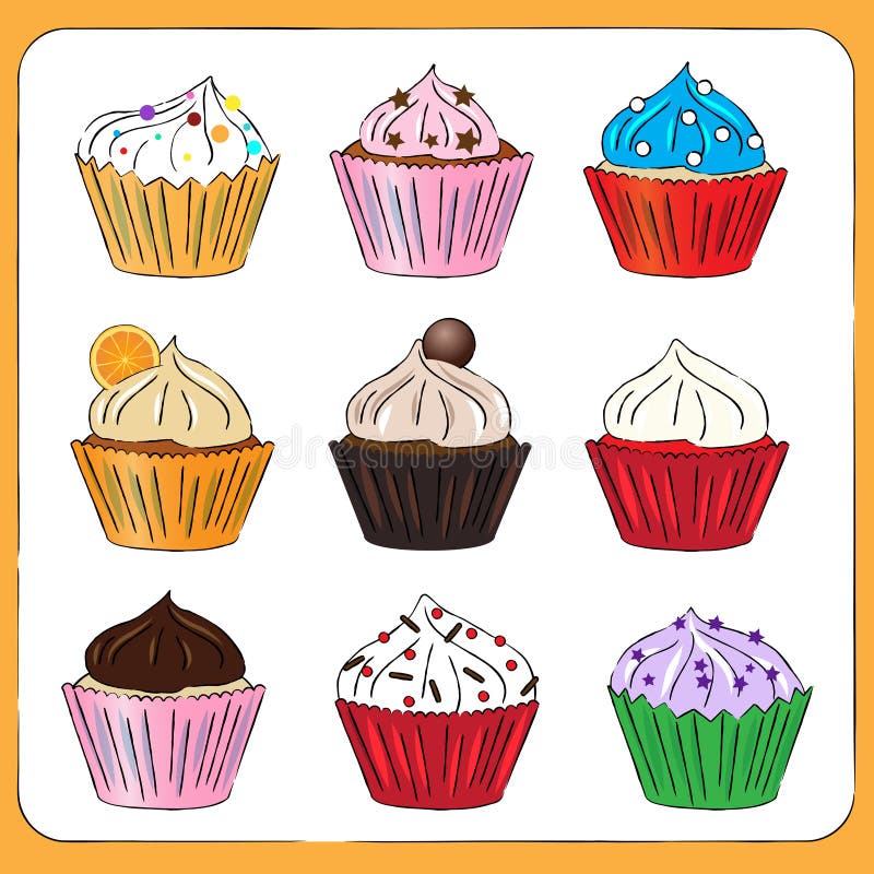 Fancy Sketchy Cupcakes Collection Stock Vector - Illustration of baked ...