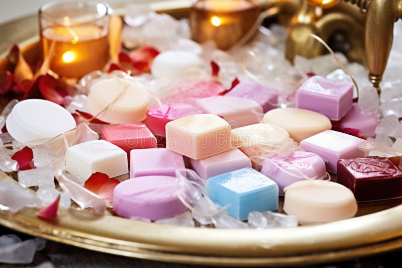 Fancy Soap Bars Arranged Around a Drawn Bubble Bath Stock Photo - Image ...
