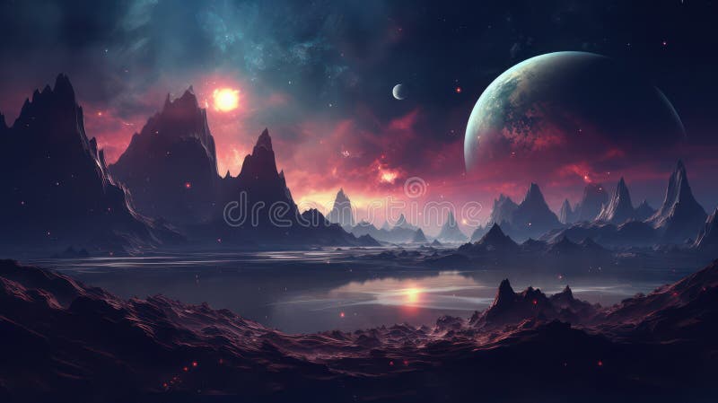 Fancy Space Background Created with Generative AI. Full Moon, Stars and ...