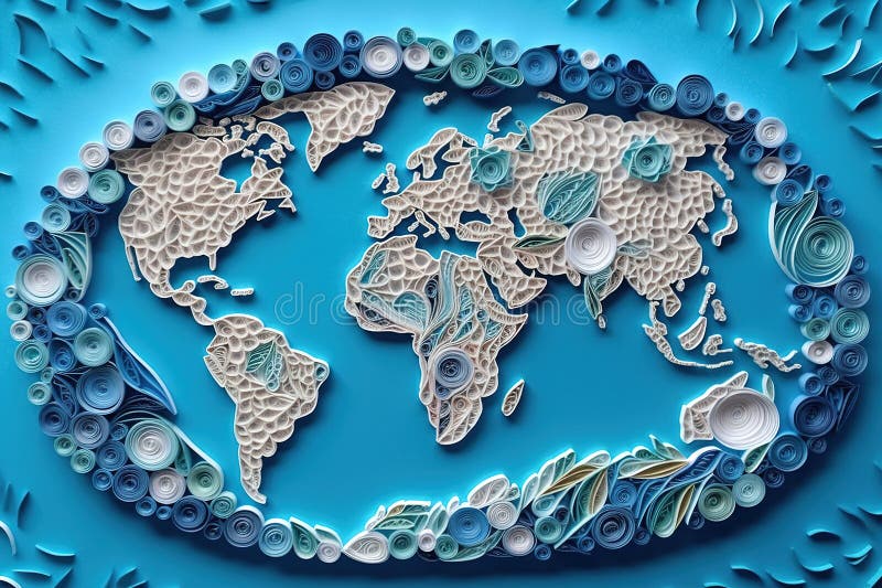 The Fancy Stylized World Map Executed in Style Quilling. Stock ...
