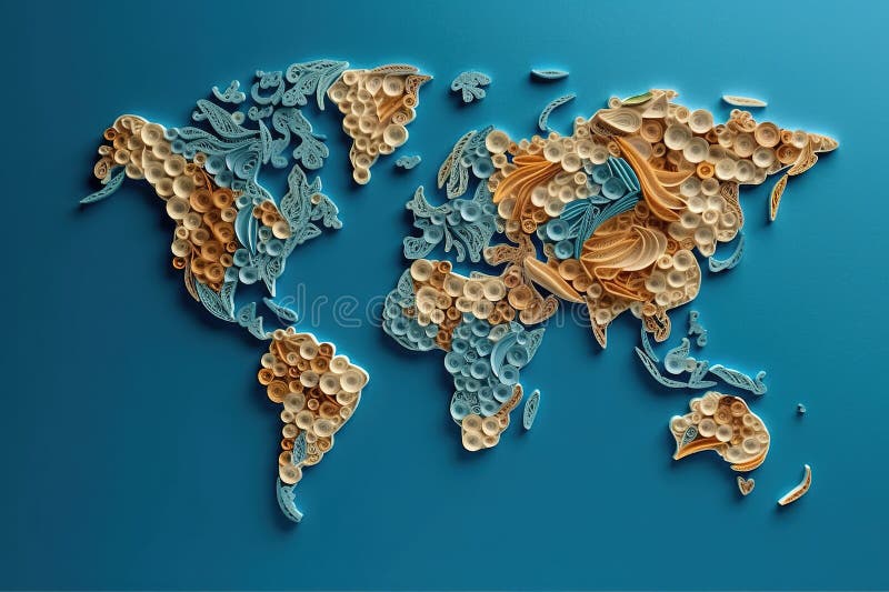 The Fancy Stylized World Map Executed in Style Quilling. Stock ...