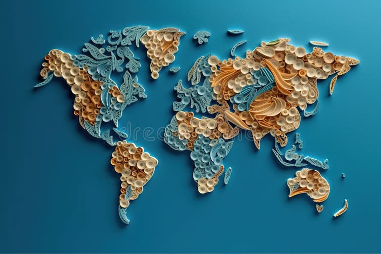 The Fancy Stylized World Map Executed in Style Quilling. Stock ...