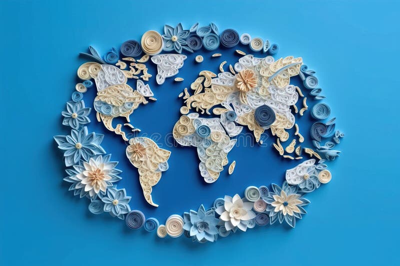 The Fancy Stylized World Map Executed in Style Quilling. Stock ...