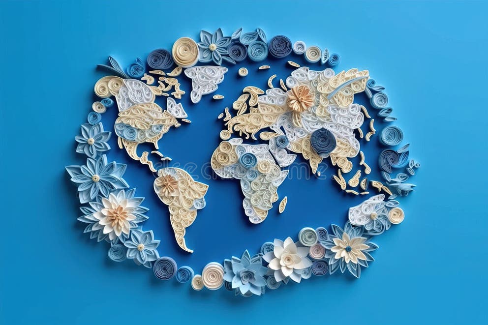 The Fancy Stylized World Map Executed in Style Quilling. Stock ...