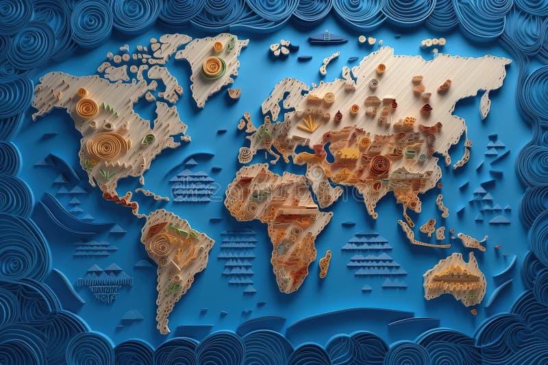 Stylized world map stock illustration. Illustration of clouds - 25773024