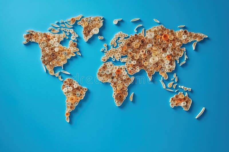 The Fancy Stylized World Map Executed in Style Quilling. Stock ...