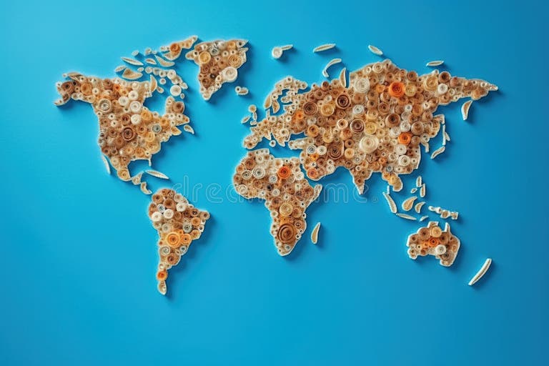 The Fancy Stylized World Map Executed in Style Quilling. Stock ...