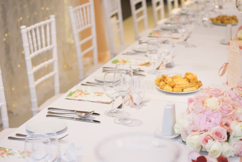 Fancy Table Set for a Wedding Dinner Stock Photo - Image of banquet ...