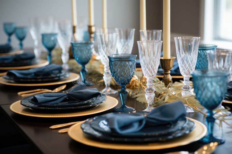 Fancy Table Setting with Gold-rimmed Charger Plates and Crystal Goblets ...