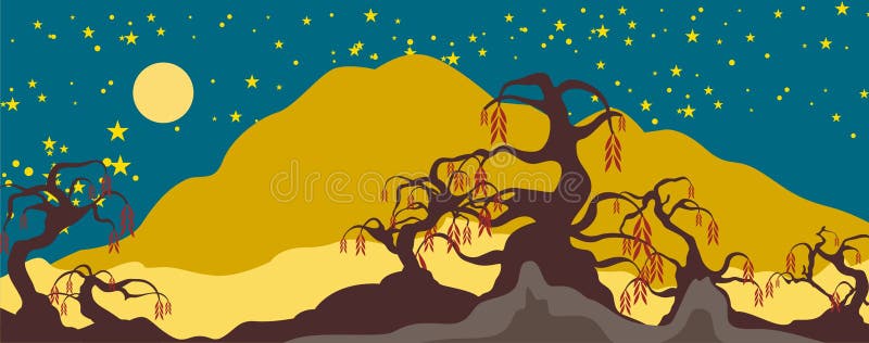 Fancy Tree Nightscape Background Stock Illustration - Illustration of ...