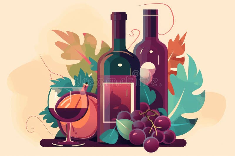 Fancy Vector of Wine Bottle Cups and Glasses. Generative Ai Stock ...