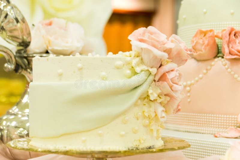 A Fancy Wedding Cake Display Table Stock Image - Image of layered ...