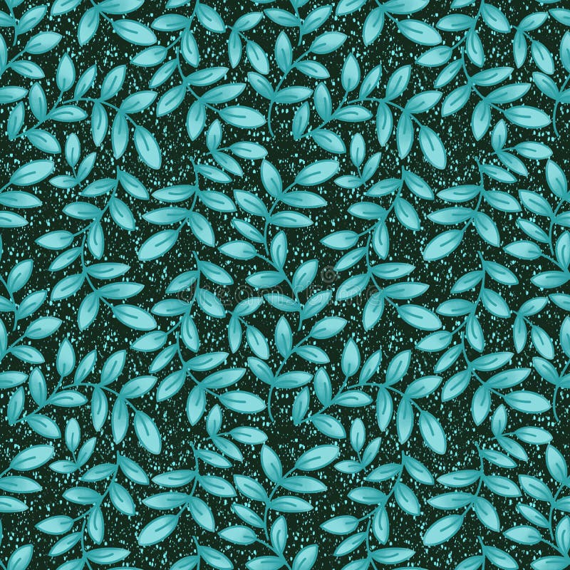 Fancy Winter Seamless Pattern, Blue Branches with Leaves on a Dark ...