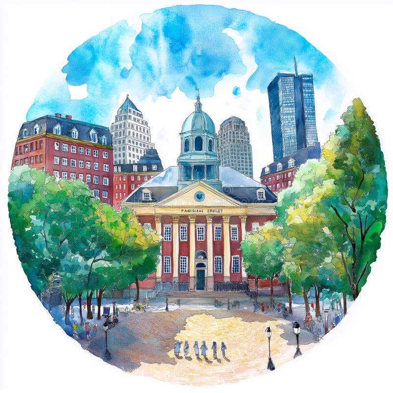 Faneuil Hall. Faneuil Hall Hand-drawn Comic Illustration. Vector Doodle ...
