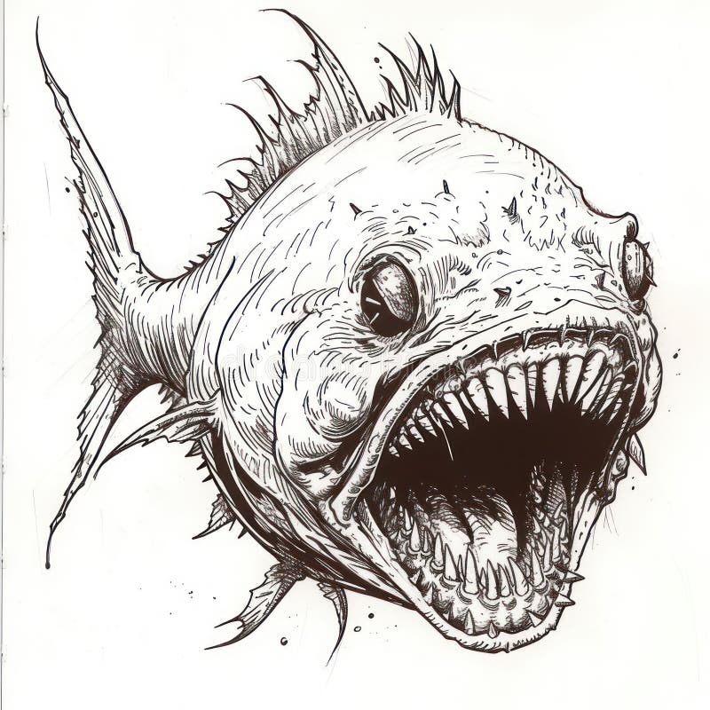 Fangtooth Fish Drawing Coloring Book Page Stock Illustration ...