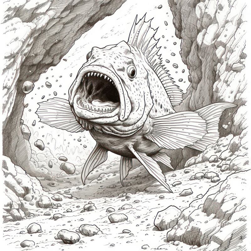 Fangtooth Fish Drawing Coloring Book Page Stock Illustration ...
