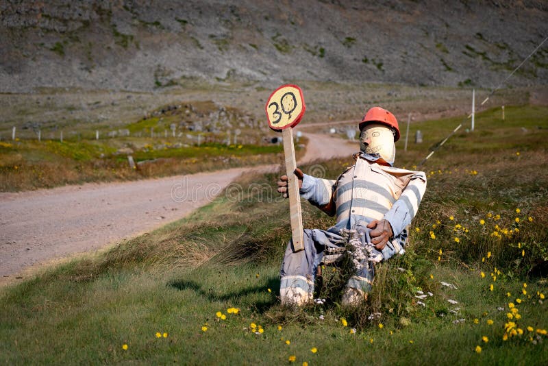 Fanny Traffic Controller Made As a Doll Along the Road in Iceland Stock ...