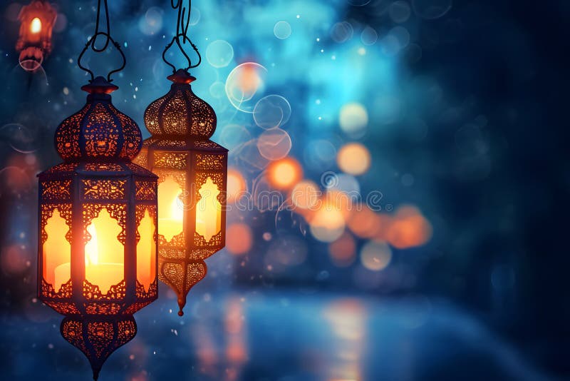 Fanous Ramadan Lanterns at Night Stock Photo - Image of lamp, bokeh ...