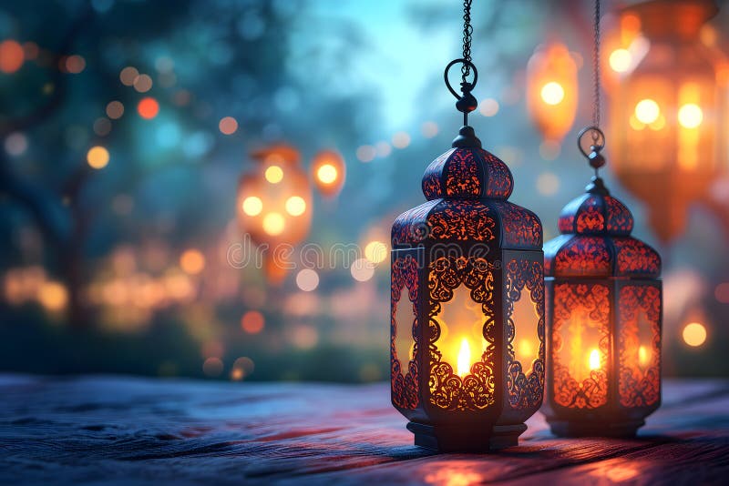 Fanous Ramadan Lanterns on a Table at Night Stock Image - Image of ...