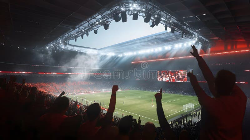 Fans Cheer from the Stands at a Packed Football Stadium. Stock Photo ...