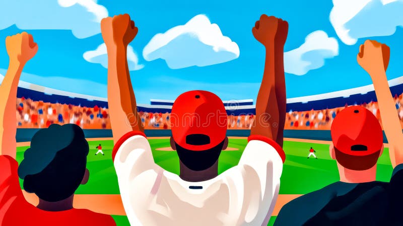 Baseball Fans Cheering and Raising Arms in Stadium Stock Image - Image ...