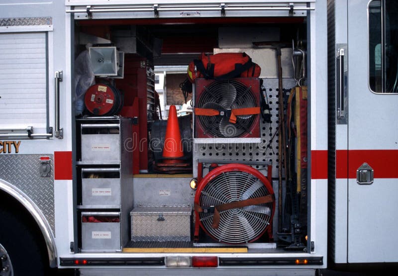 Fans on a fire truck stock image. Image of compartment - 130800719