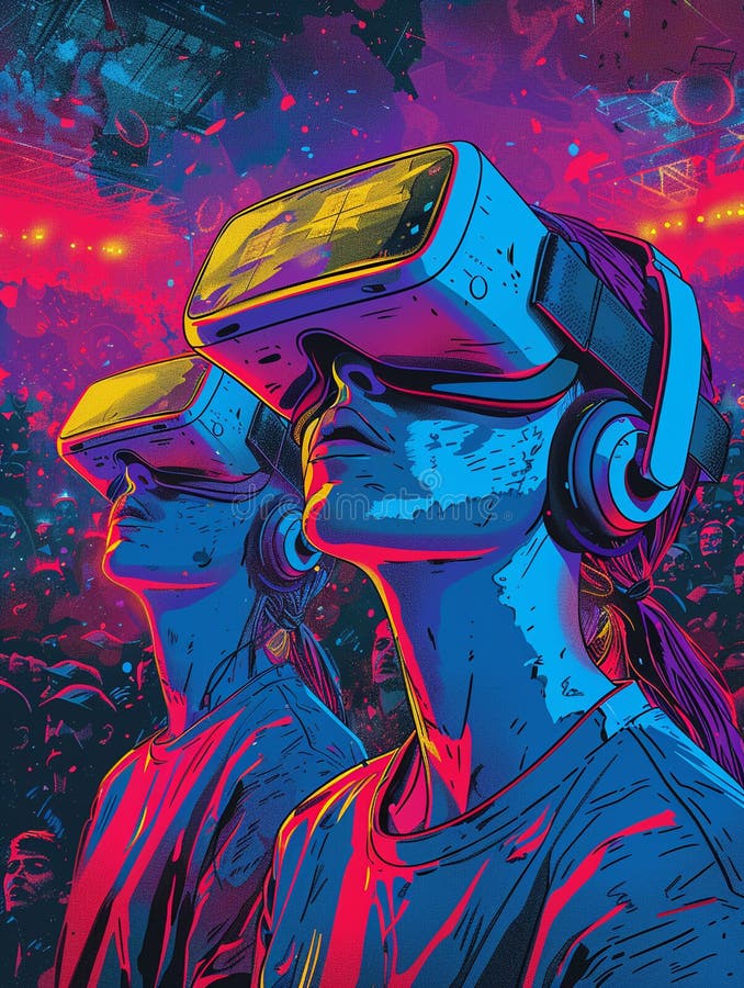 Fans with VR Headsets, Watching a Game in a Stadium, Augmented Reality ...