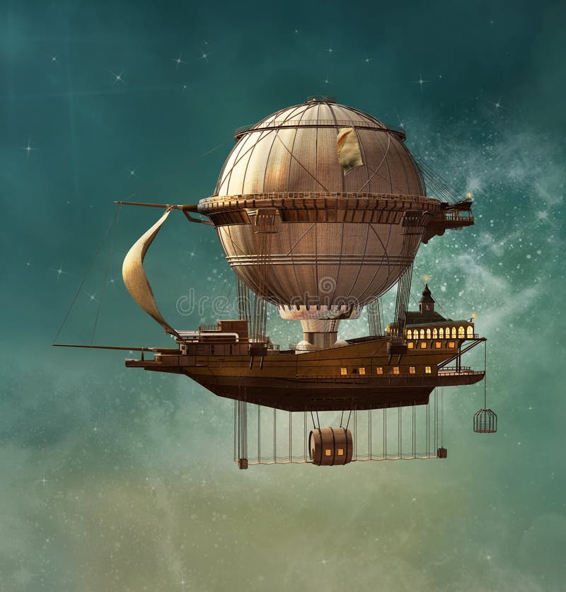 Fantasie Steampunk Luchtschip Stock Illustratie - Illustration of ...