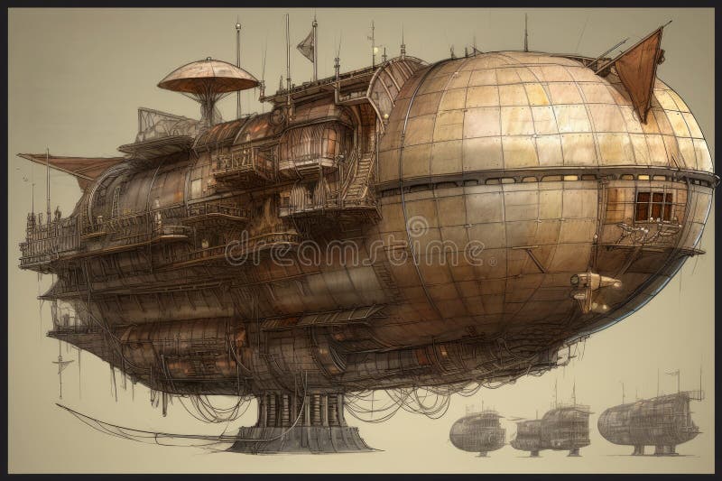 Fantastic air ship stock illustration. Illustration of travel - 273964174