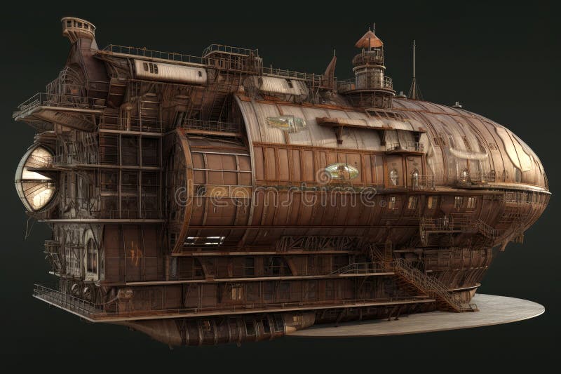 Fantastic air ship stock illustration. Illustration of steampunk ...