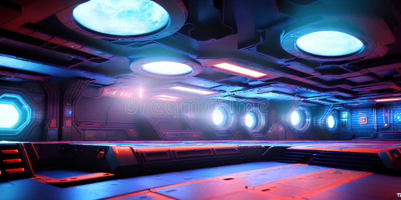 Fantastic Alien Ship with Neon Lighting, Interior of the Future ...
