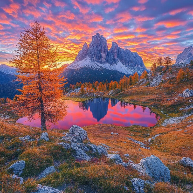 Fantastic Alpine Landscape with a Lake in the Mountains at Sunset ...