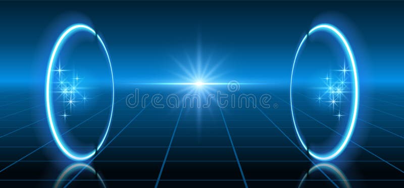 Fantastic Background with Neon Circular Line, Star and Space Portal ...