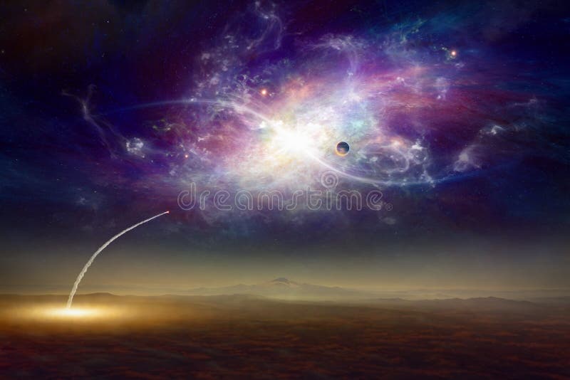 Twisted Galaxy, Dark Planet, Aliens Space Ship Stock Photo - Image of ...