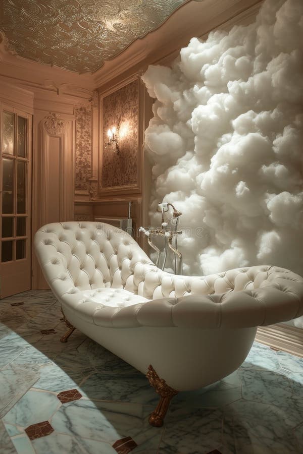 A Fantastic Bath in the Clouds. Surreal Bathroom Interior Stock ...