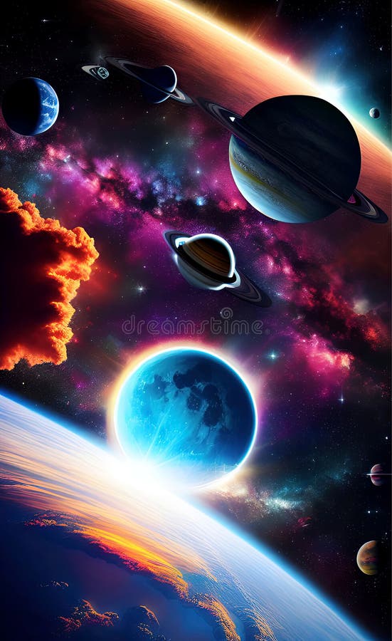 Fantastic Bright Illustration of Deep Space and Distant Planets ...