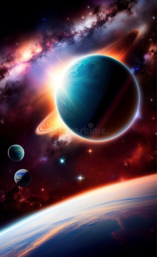 Fantastic Bright Illustration of Deep Space and Distant Planets ...