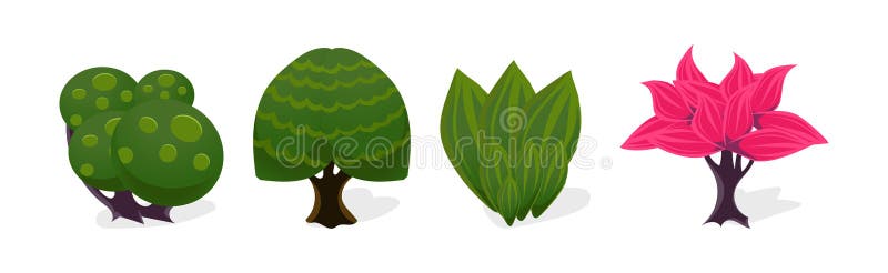 Fantastic Bush and Tree for Ui Game Design Vector Set Stock Vector ...