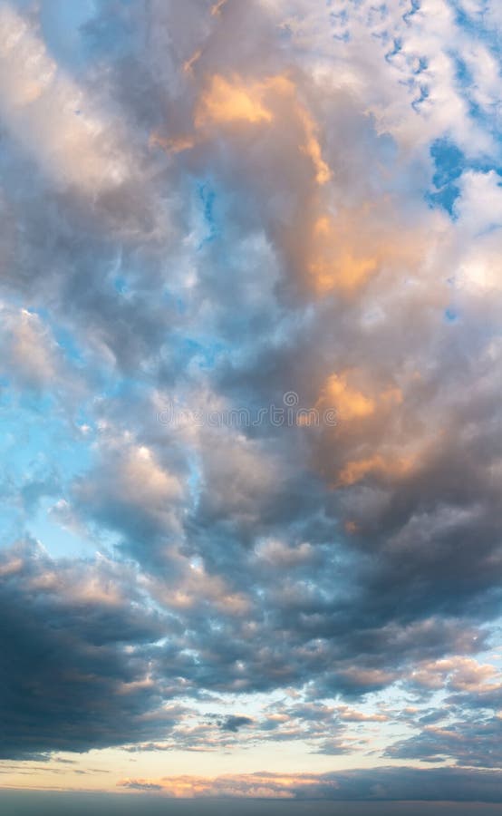 Fantastic Clouds at Sunrise, Vertical Panorama Stock Photo - Image of ...