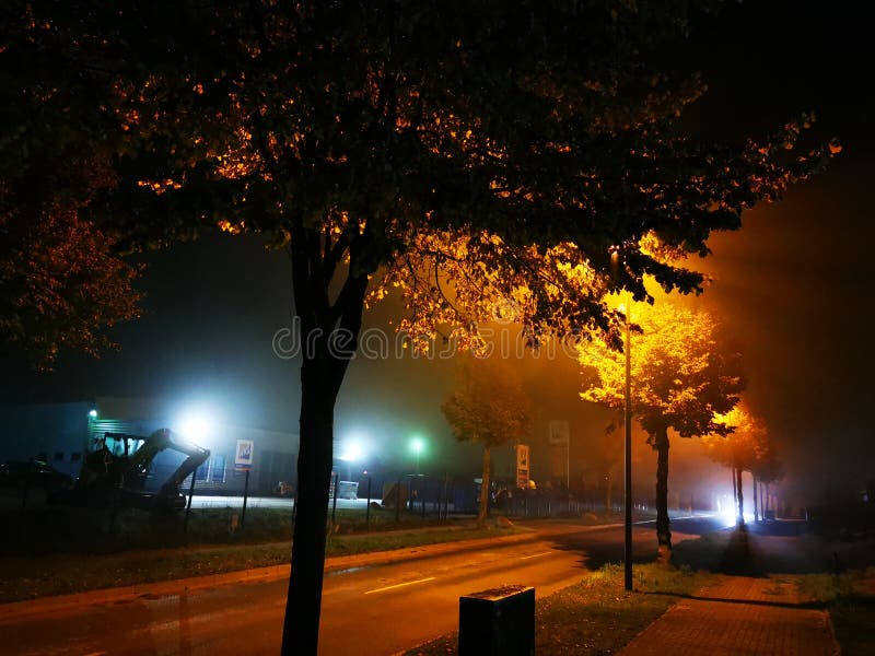 Fantastic Colorful Night with Fog and Lightning Editorial Stock Photo ...