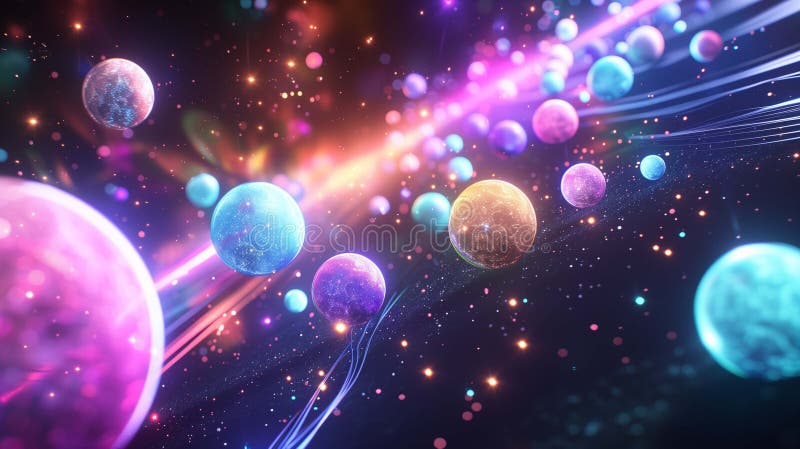 Fantastic Cosmos Scene with Neon Planets 3d Rendering Image, Ai ...