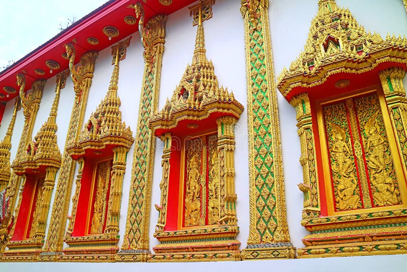 Fantastic Windows of Buddhist Temple Ordination Hall in Thailand Stock ...