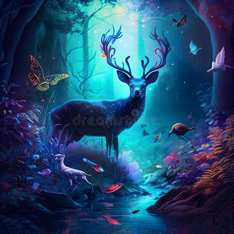 Fantastic Deer in a Magical Forest and Other Unreal Animals. Generative ...