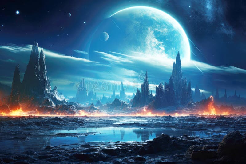 Fantastic Extraterrestrial Horizon: Surreal View of Alien Planet Stock ...