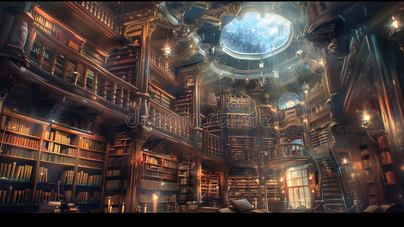 Fantastic Fantasy Image of an Old Library. Stock Illustration ...